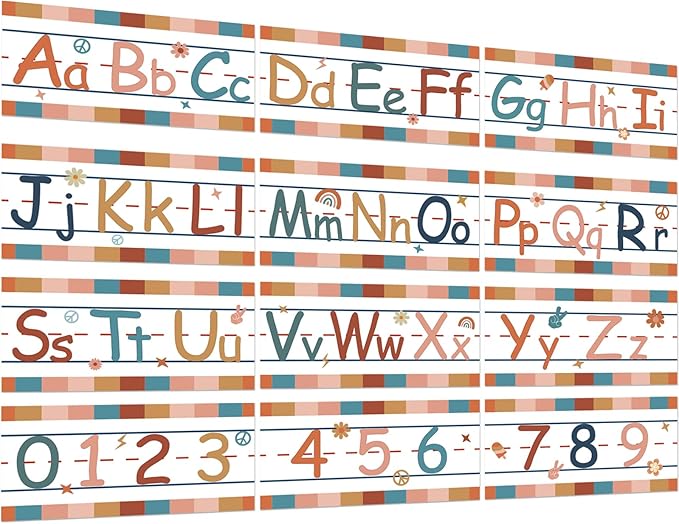 Amazon.com: 12 PCS Alphabet Bulletin Board Set Retro Groovy ABC Posters ...