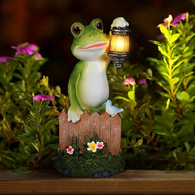shumi Solar Garden Statue Frog Figurine - Garden Art with Solar Lights ...
