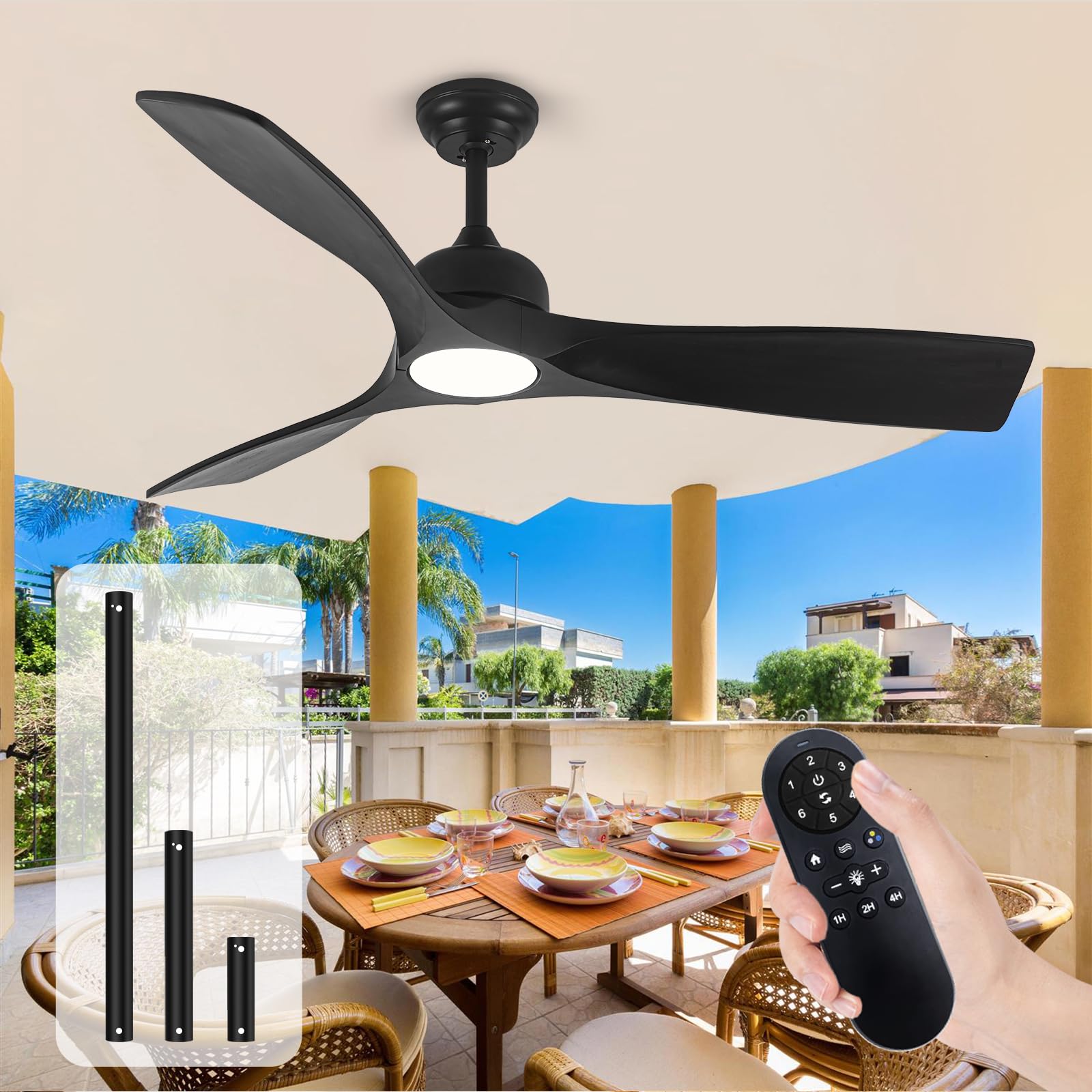 52 Inch Wood Ceiling Fan with Light and Remote, 3 Blade Propeller ...