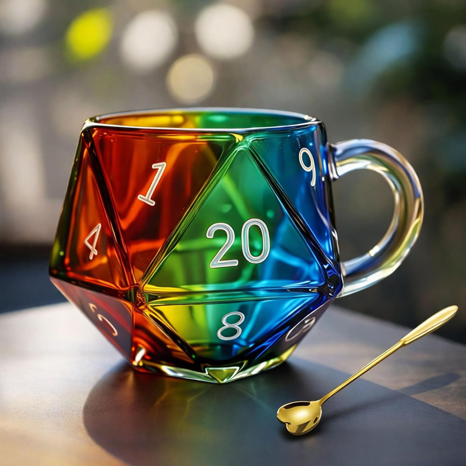 Amazon.com | Rainbow D20 Dice Glass Coffee Mug, 20-Sided Polyhedral ...