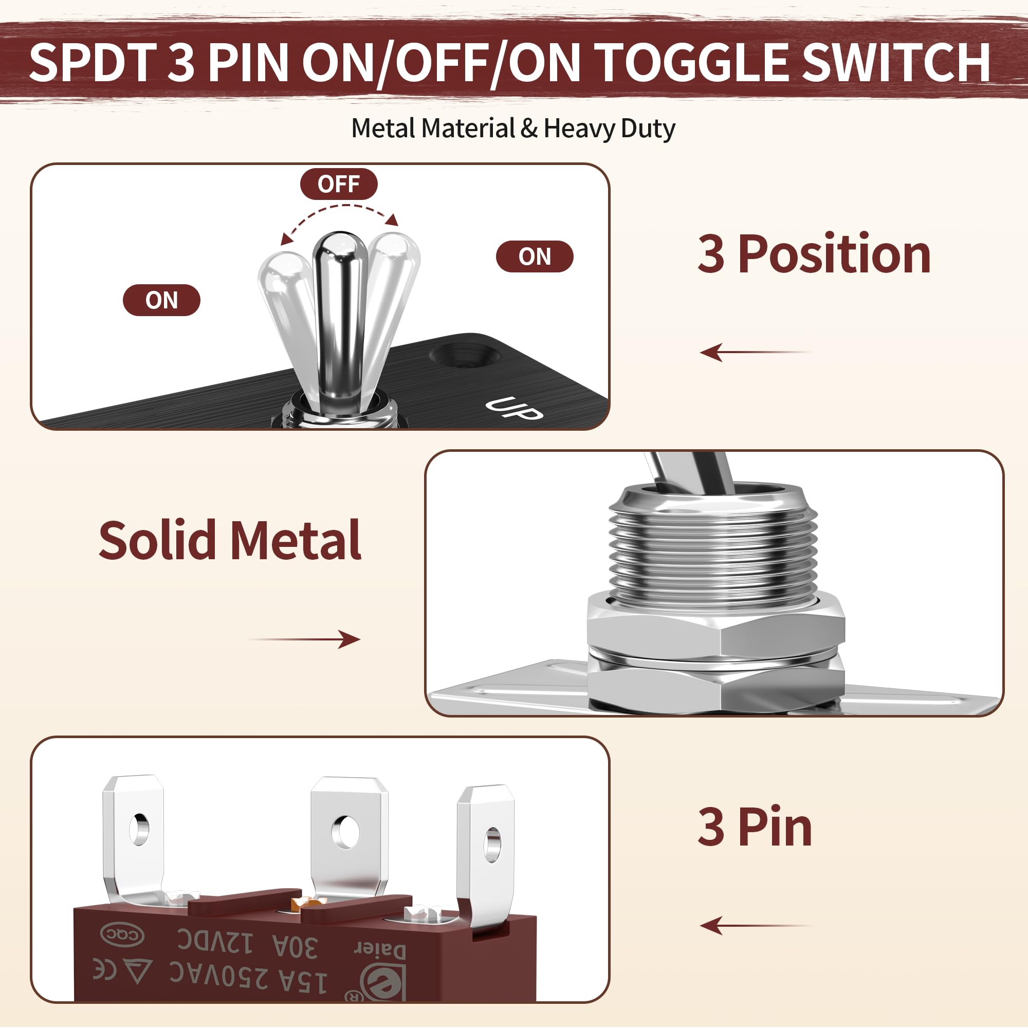 Snapklik.com : RVMARINEPAT Toggle Switch Waterproof Latching 12V 30A DC ...