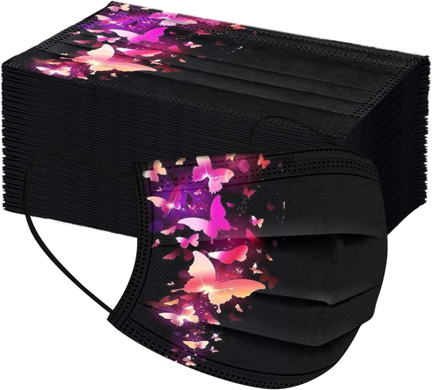 50PCS Butterfly Printed Black Disposable_Face_Masks for Adult,3-ply ...