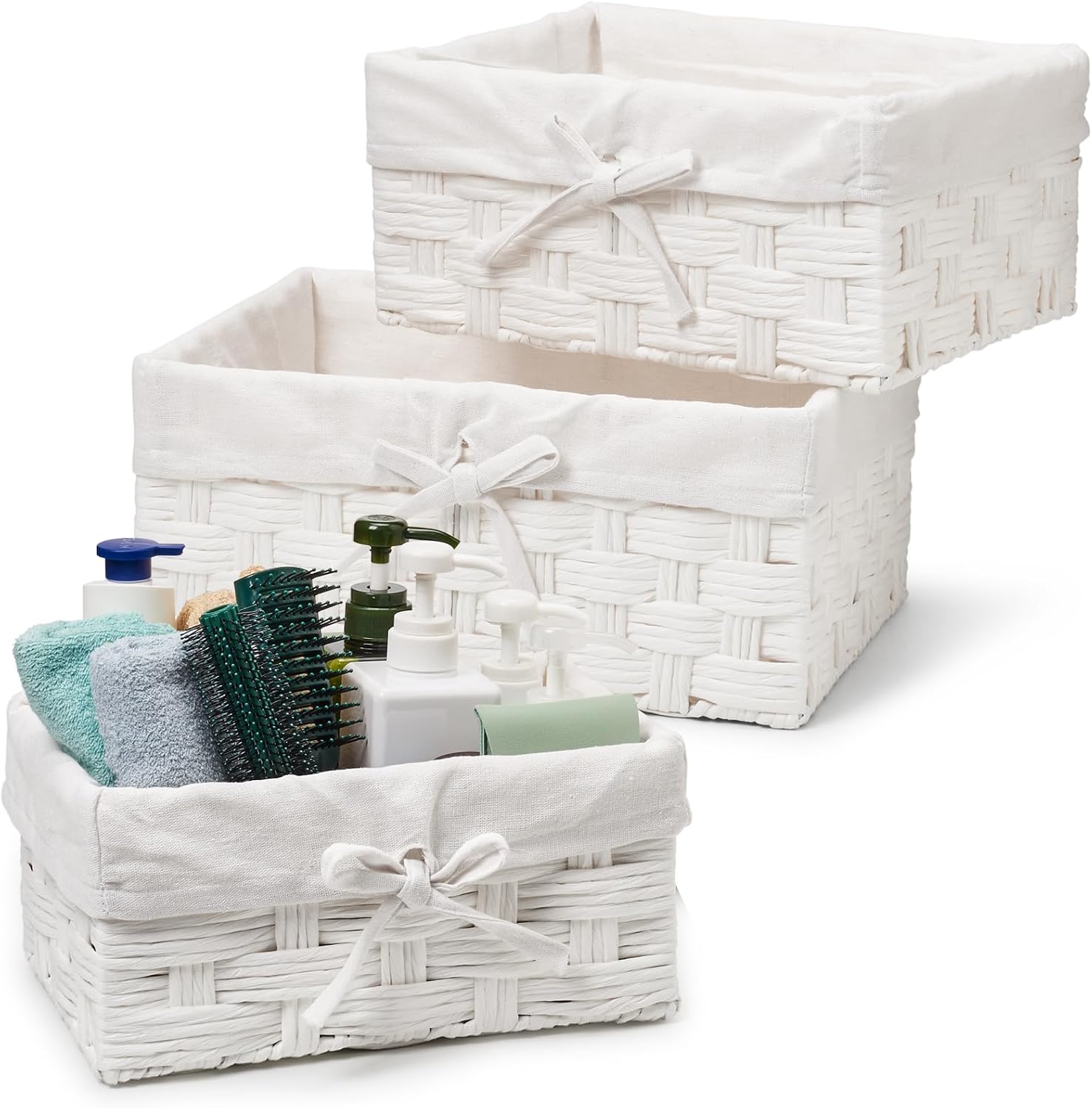 Amazon.com: EZOWare Paper Rope Woven Basket Cubes, Set of 3 Rectangular ...