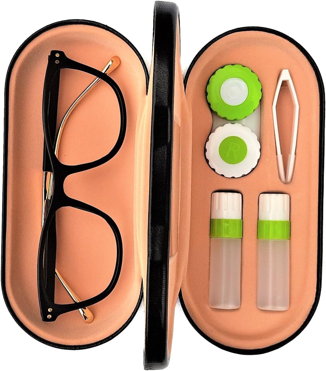 AUGEN Contact Case with Built-in Mirror, Tweezer and Contact Solution ...