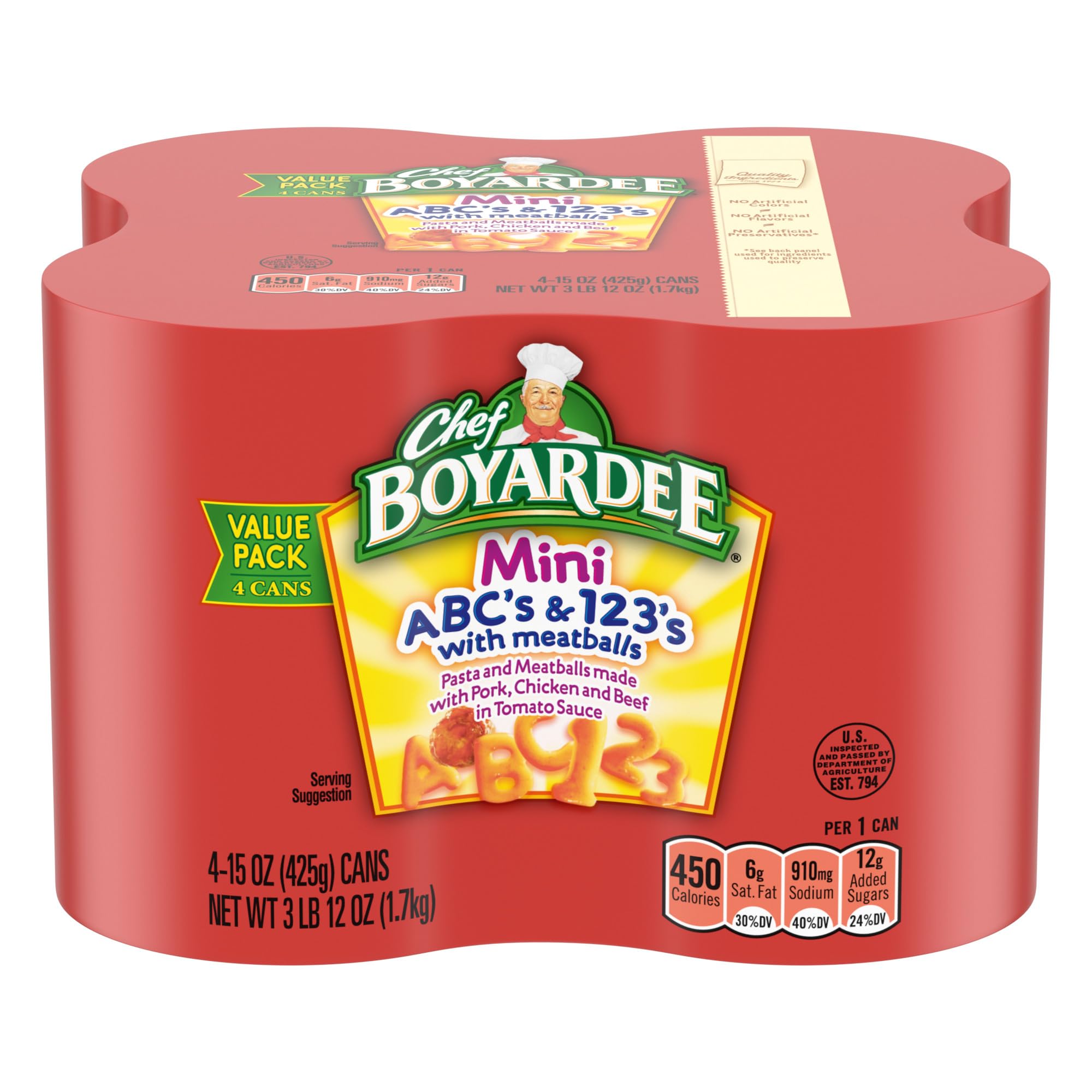 Amazon.com : Chef Boyardee Mini ABC's and 123's with Meatballs, 15 oz ...