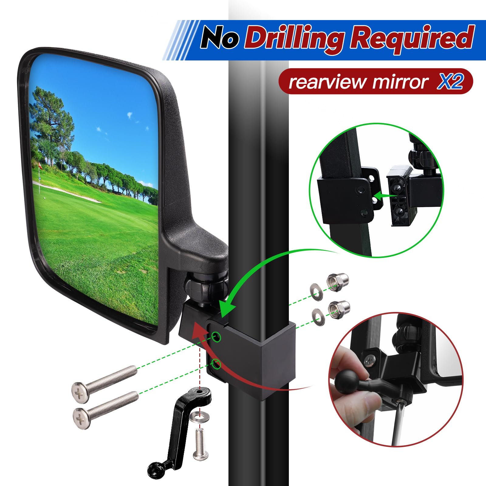 Snapklik.com : Golf Cart Side Mirrors, No-Drilling Golf Cart Folding ...