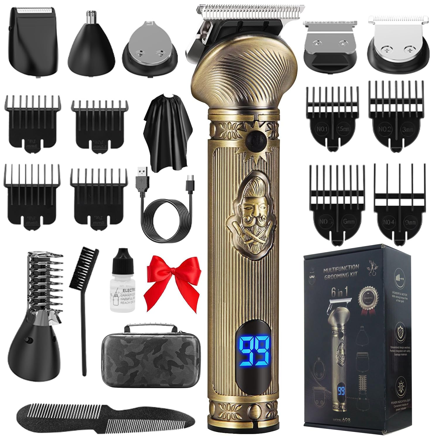 Beard Trimmer for Men, Waterproof Cordless Hair Clipper, Electric Razor ...
