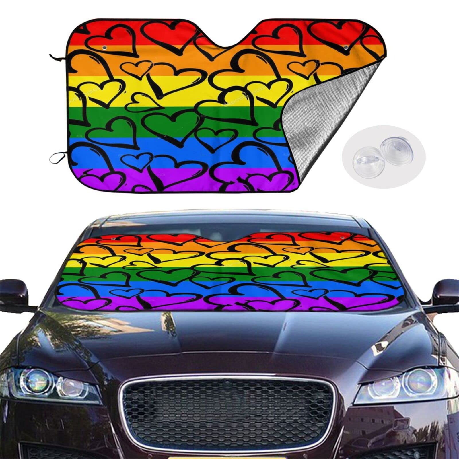 Car With Rainbow Colored Hearts