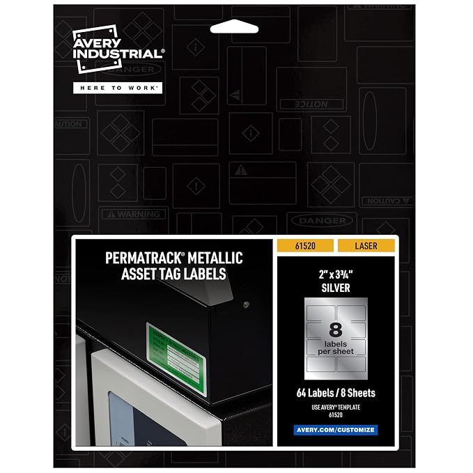 Avery Metallic Asset Tag Labels, 3-3/4 x 2", Laser Printable Tags, 64 ...