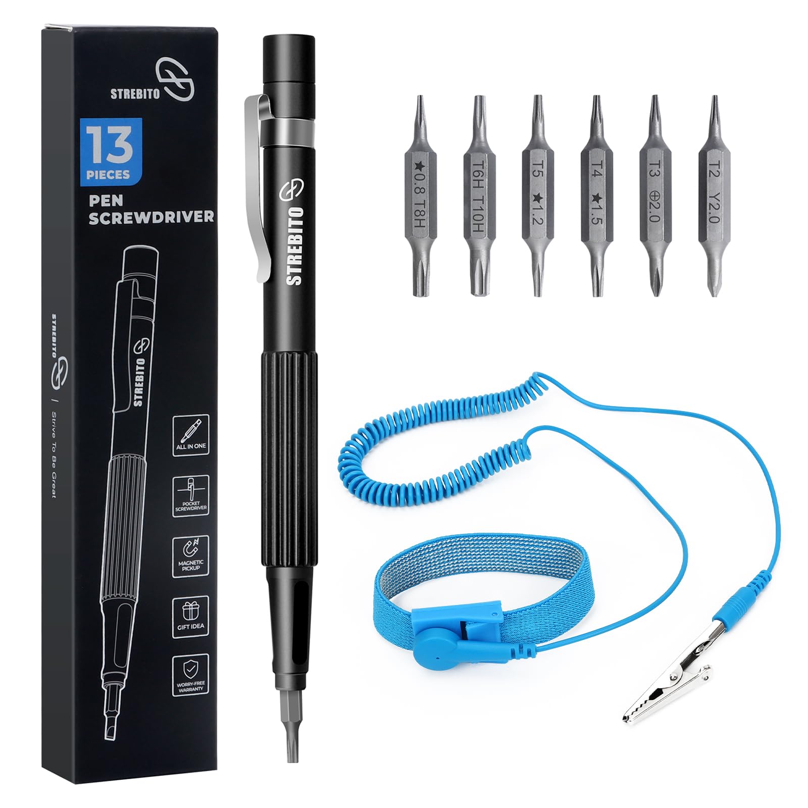 STREBITO Anti Static Wrist Strap+13-in-1 Multi Screwdriver Magnetic ...