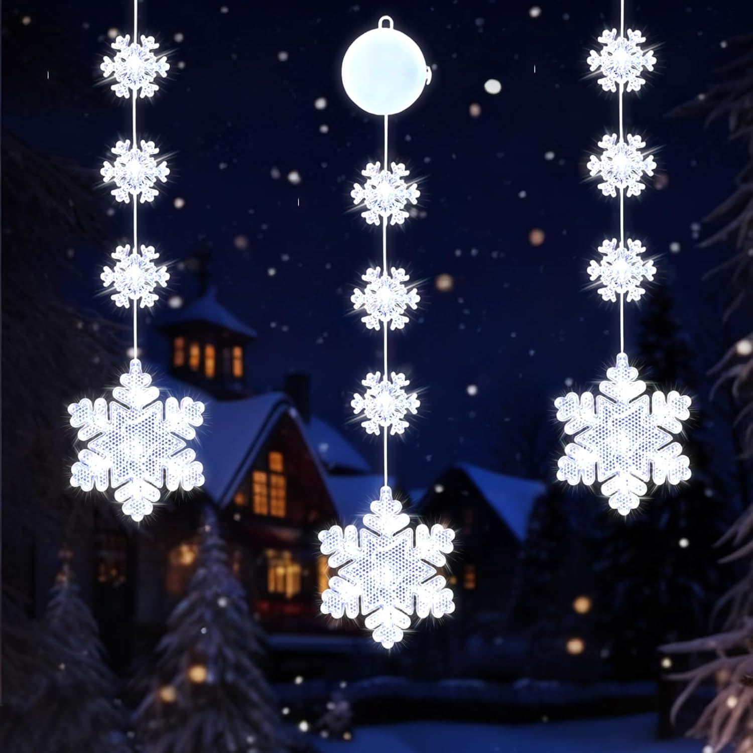 Christmas Window Lights, Battery Powered Christmas Snow Decoration ...