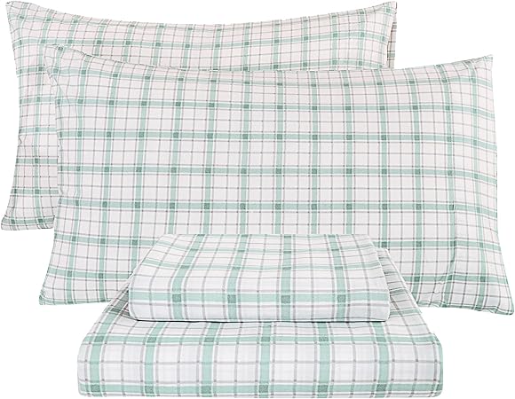 Viviland Plaid Queen Sheet Set 6 Pieces Blue Grey Plaid Bed Sheet Soft ...