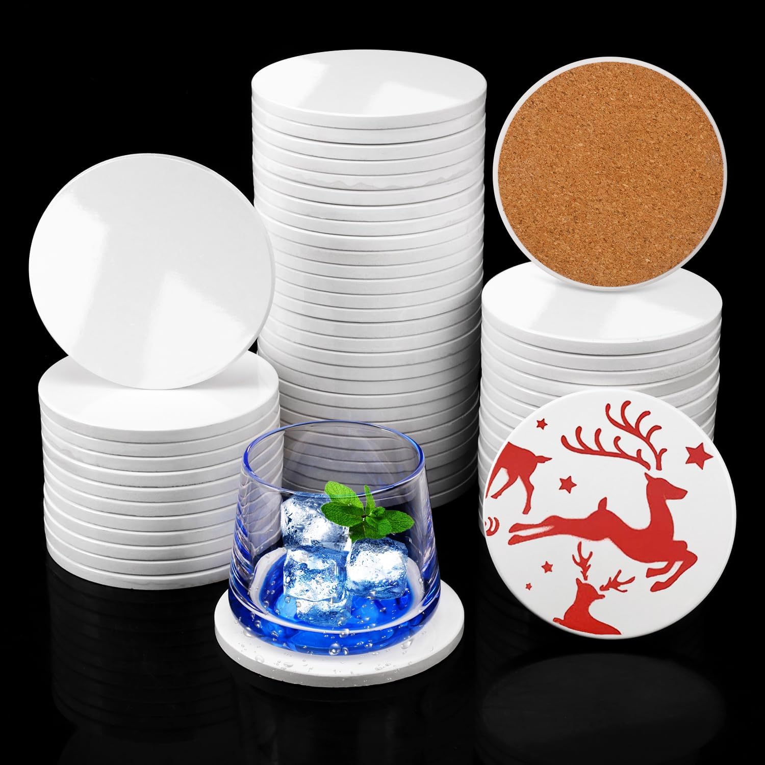 Amazon.com | Geytetqi 60 PCS 4 Inch Round Sublimation Ceramic Coasters ...