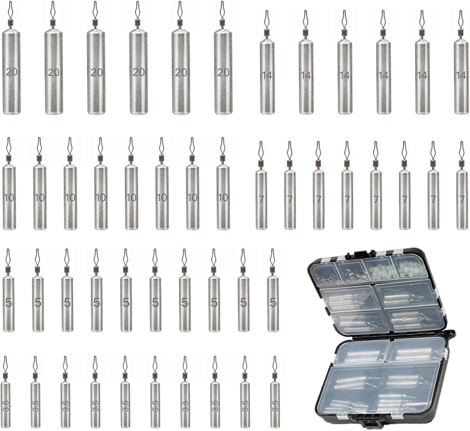 Amazon.com : FINOSEAK 48Pcs Drop Shot Weights Kit, Slim Pencil Style Fishing Weights Sinkers ...