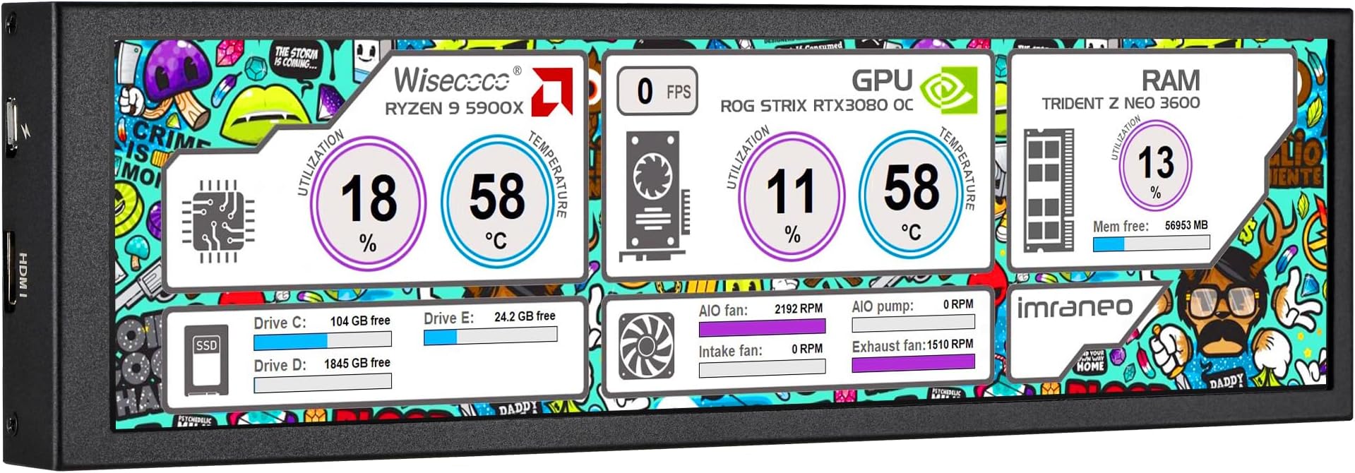 Amazon.com: LESOWN 8.8 inch Monitor PC Case Temperature Display Mini ...