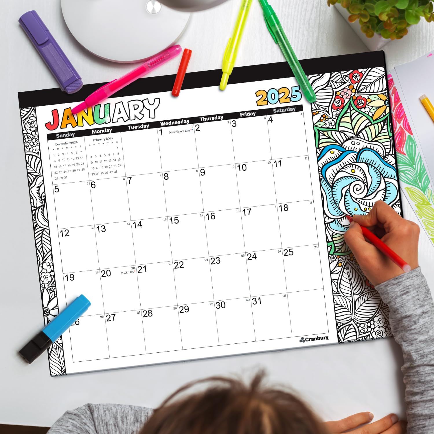 Snapklik.com : Coloring Desk Calendar 2025, 13.25x17" Doodle Deskpad ...