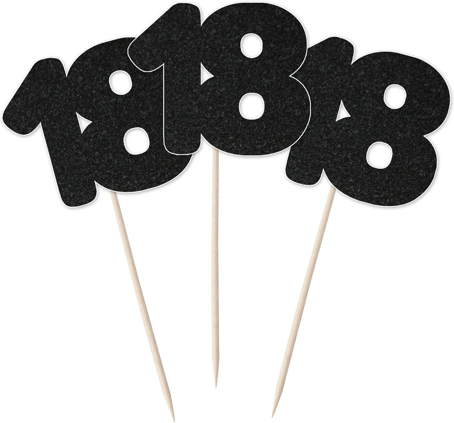 Number 18 Cupcake Toppers - 12pk (Black Glitter) : Amazon.co.uk: Home ...