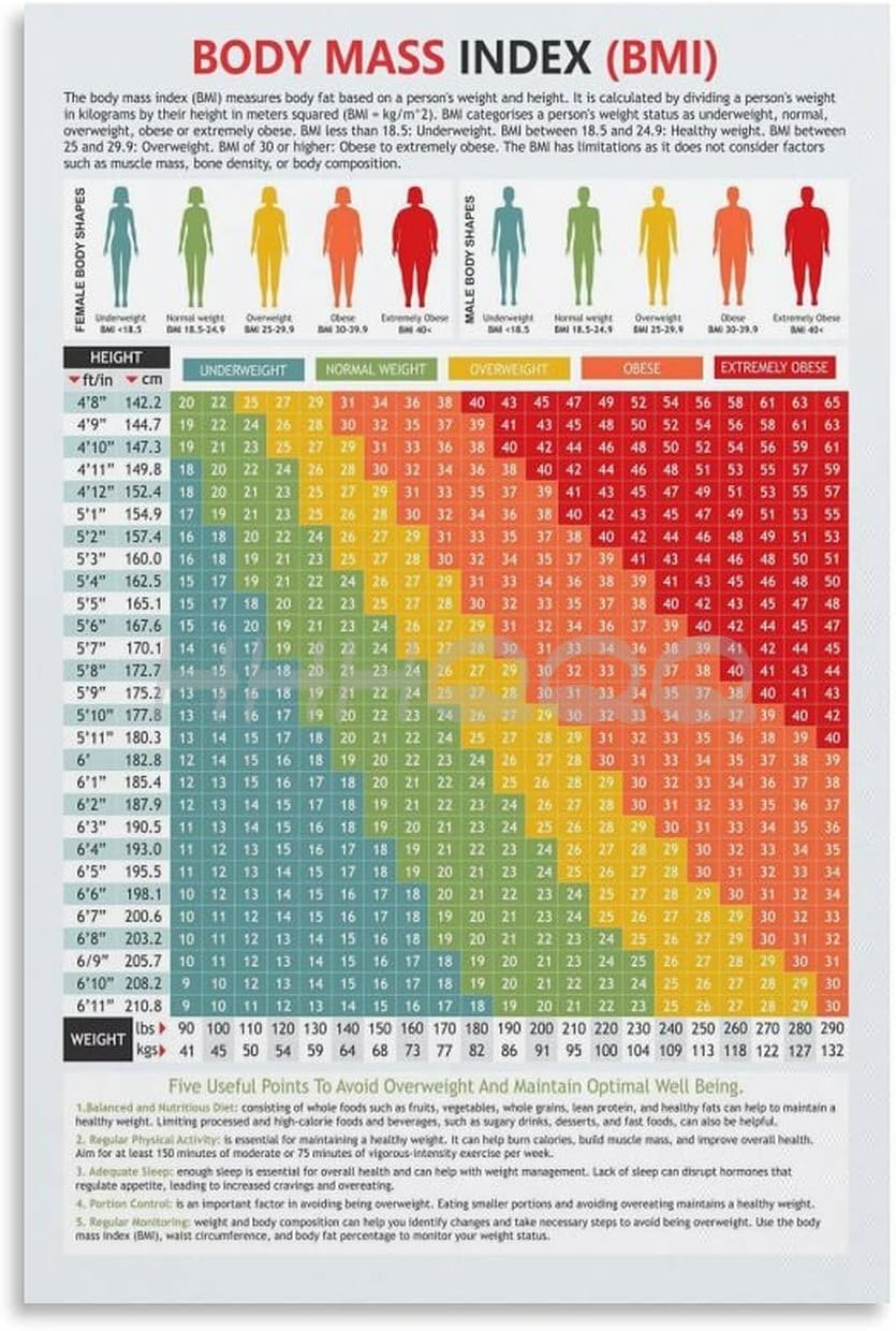 Amazon.com: GSBBVV Body Mass Index Chart Poster BMI Poster Height And ...