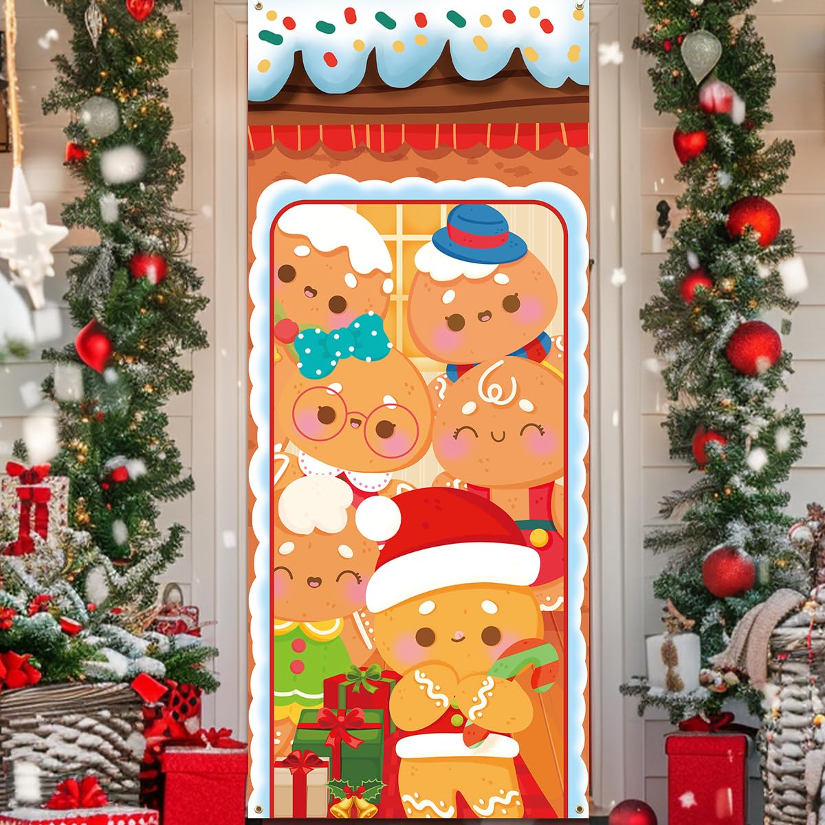 Amazon.com: Christmas Door Cover Gingerbread House Decoration ...