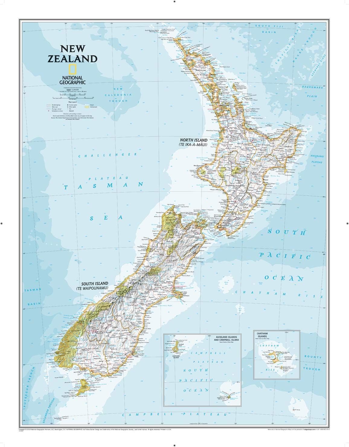 Physical Map of New Zealand - Size A0-84.1 x 118.9cm - Paper Laminated ...