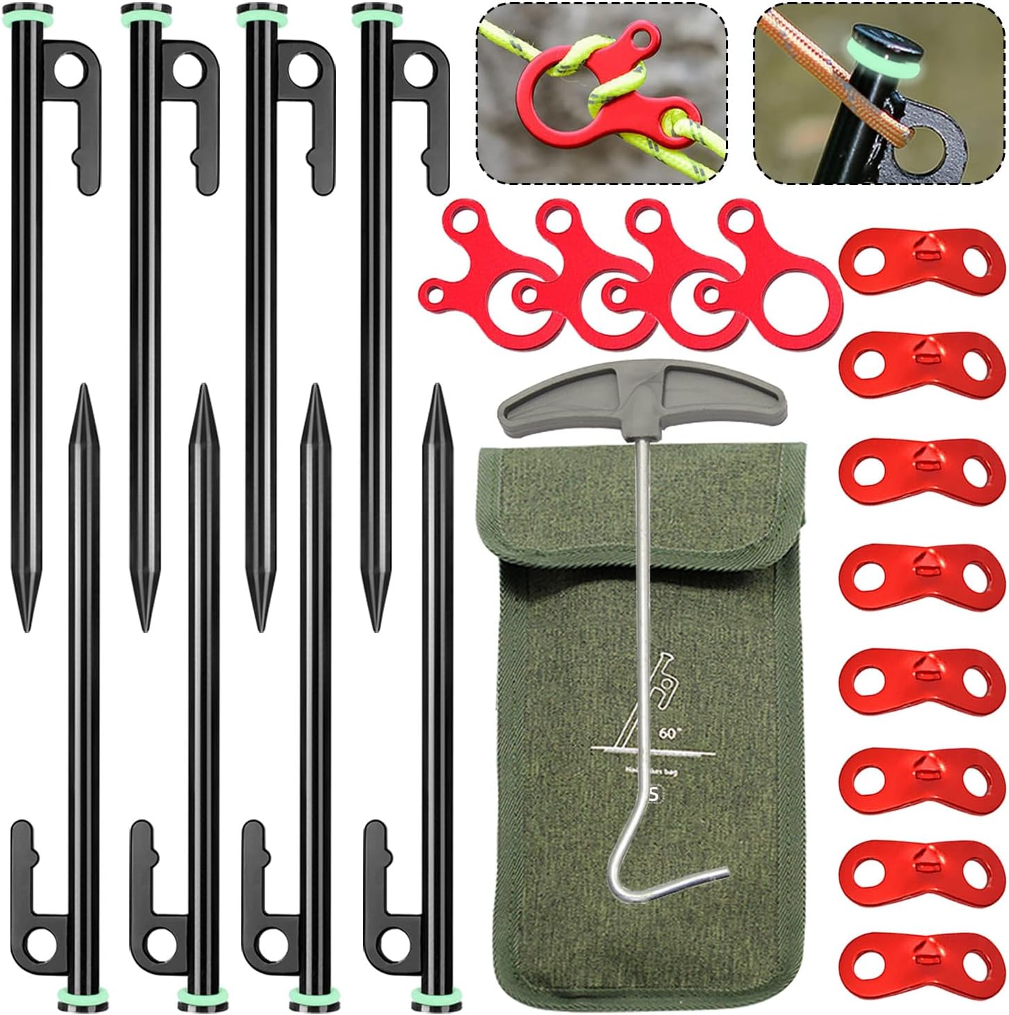 Amazon.com : Tent Stakes, Tent Stakes Heavy Duty, 8 Pcs 8 inch Ground ...