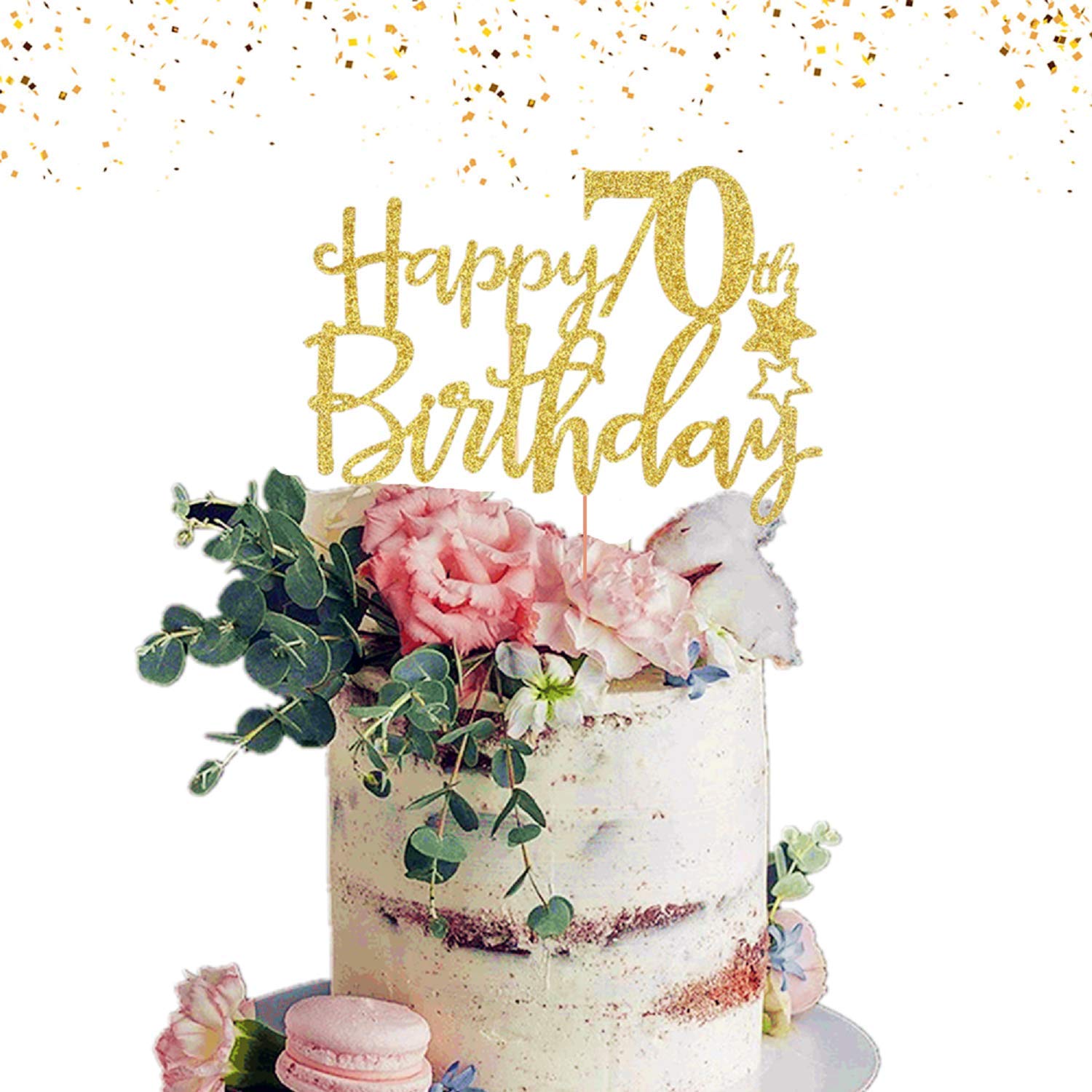 Buy JeVenis Gold Glitter Happy 70th Birthday Cake Topper Hello 70 Cake ...