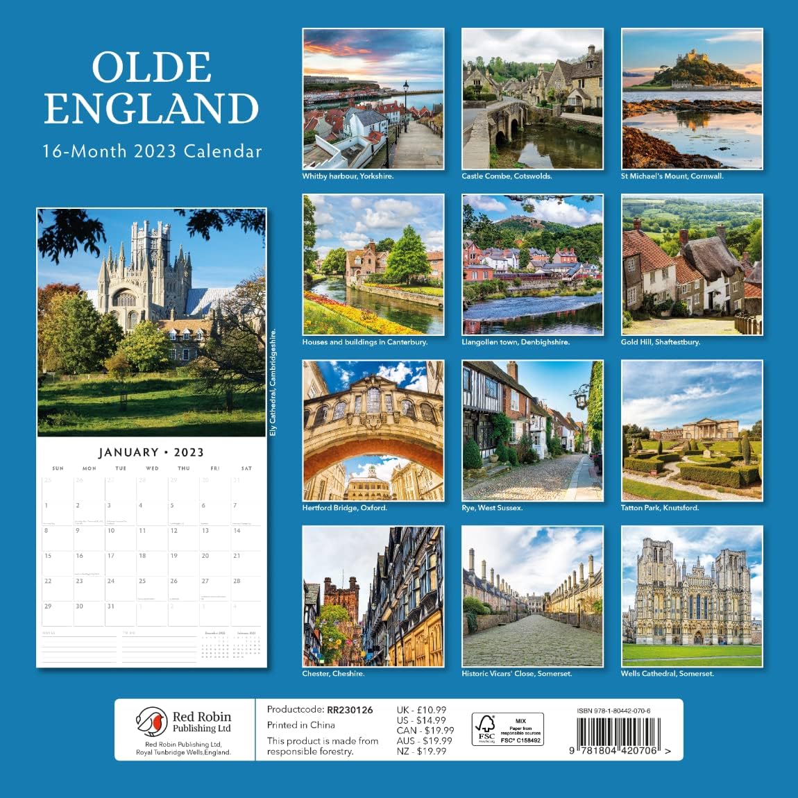 Calendario de pared mensual Olde England 2023 de Red Robin Calendars de ...