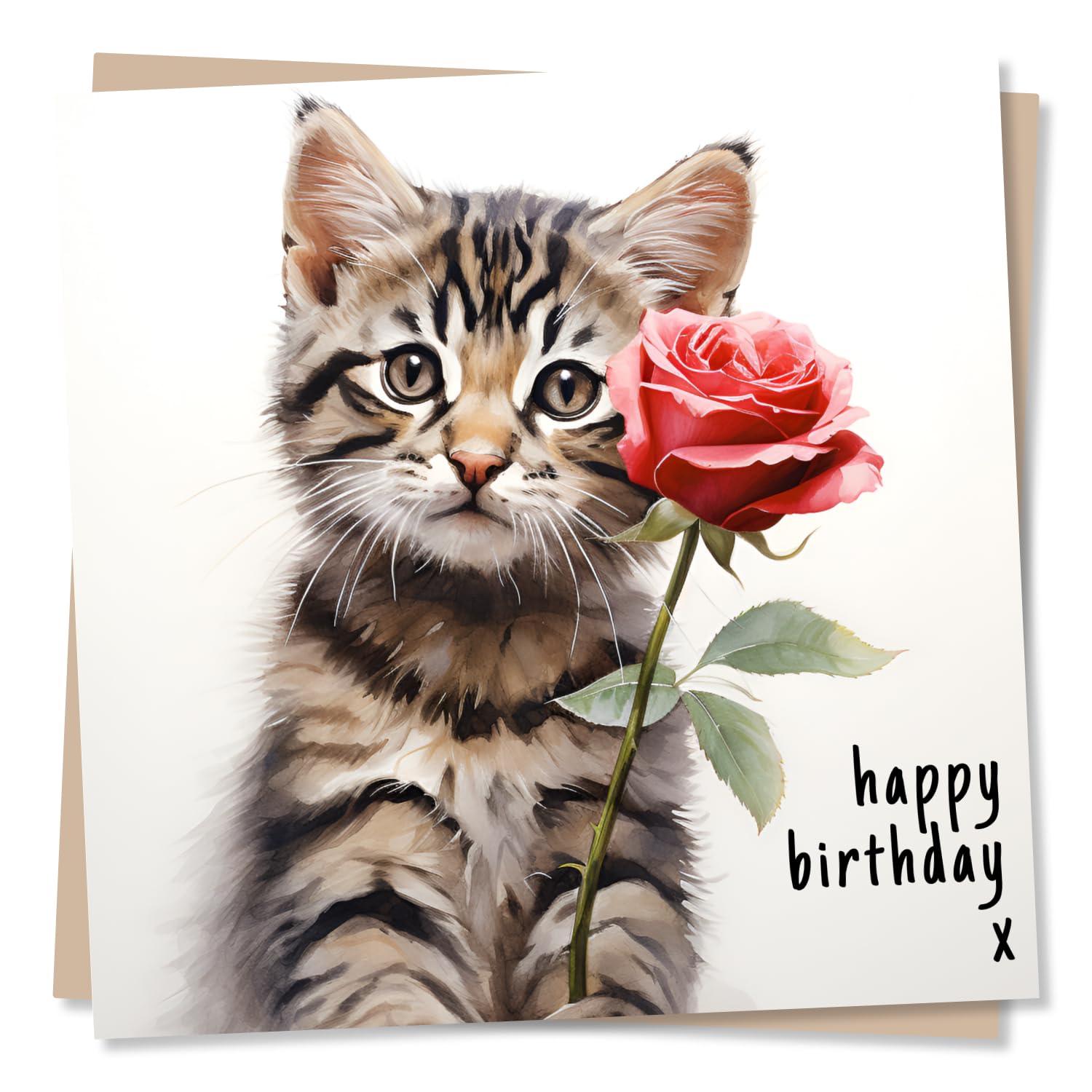 Beautiful Kitten and Rose Birthday Card - Happy Birthday x - For Cat ...
