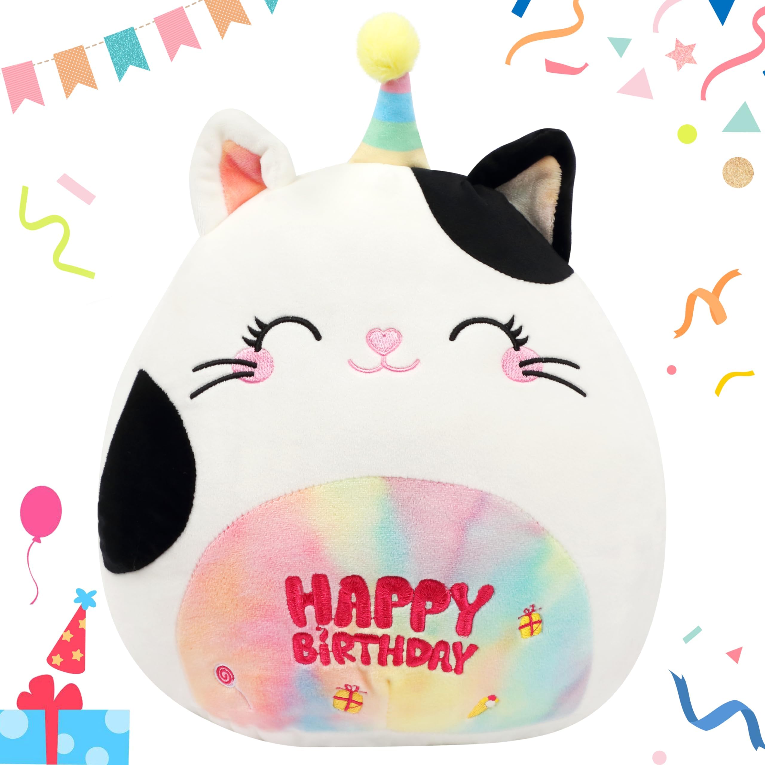 Amazon.com: Mushymallow 12” Birthday Cat Happy Birthday Plush Pillow ...