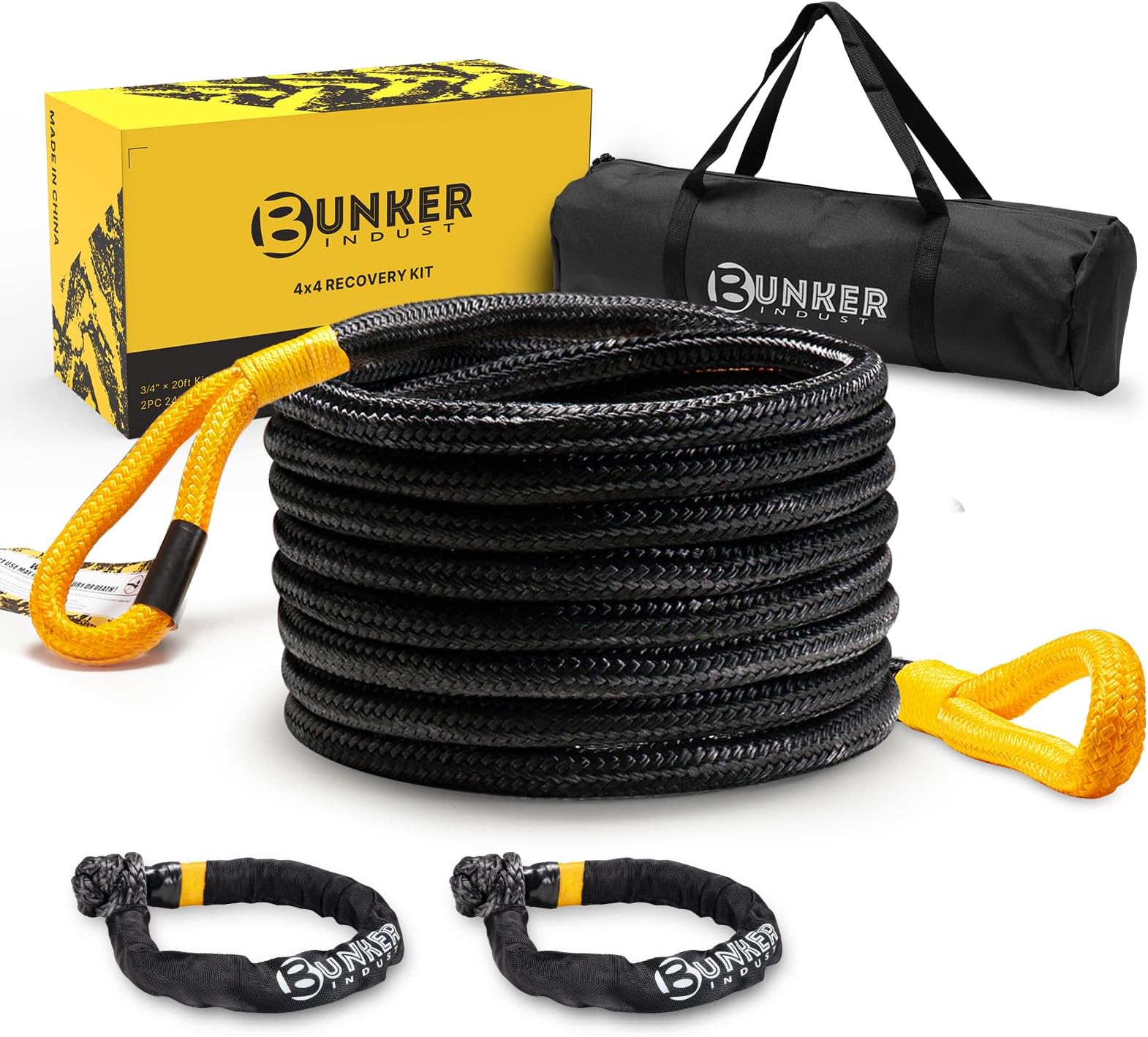 Amazon.com: BUNKER INDUST 3/4in×20ft Kinetic Recovery Rope with 2 Soft ...