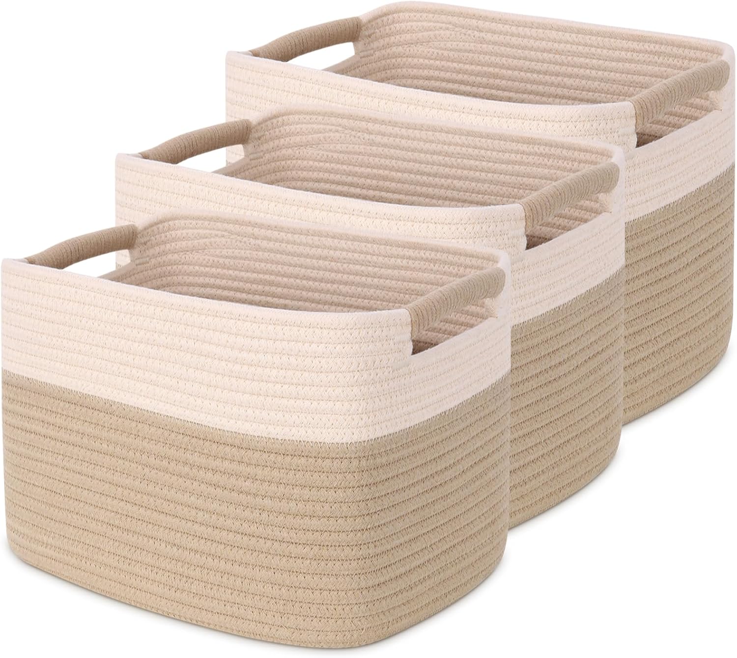 Amazon.com: MicroIdeas 3-Pack Cotton Rope Storage Basket, Woven Baskets ...