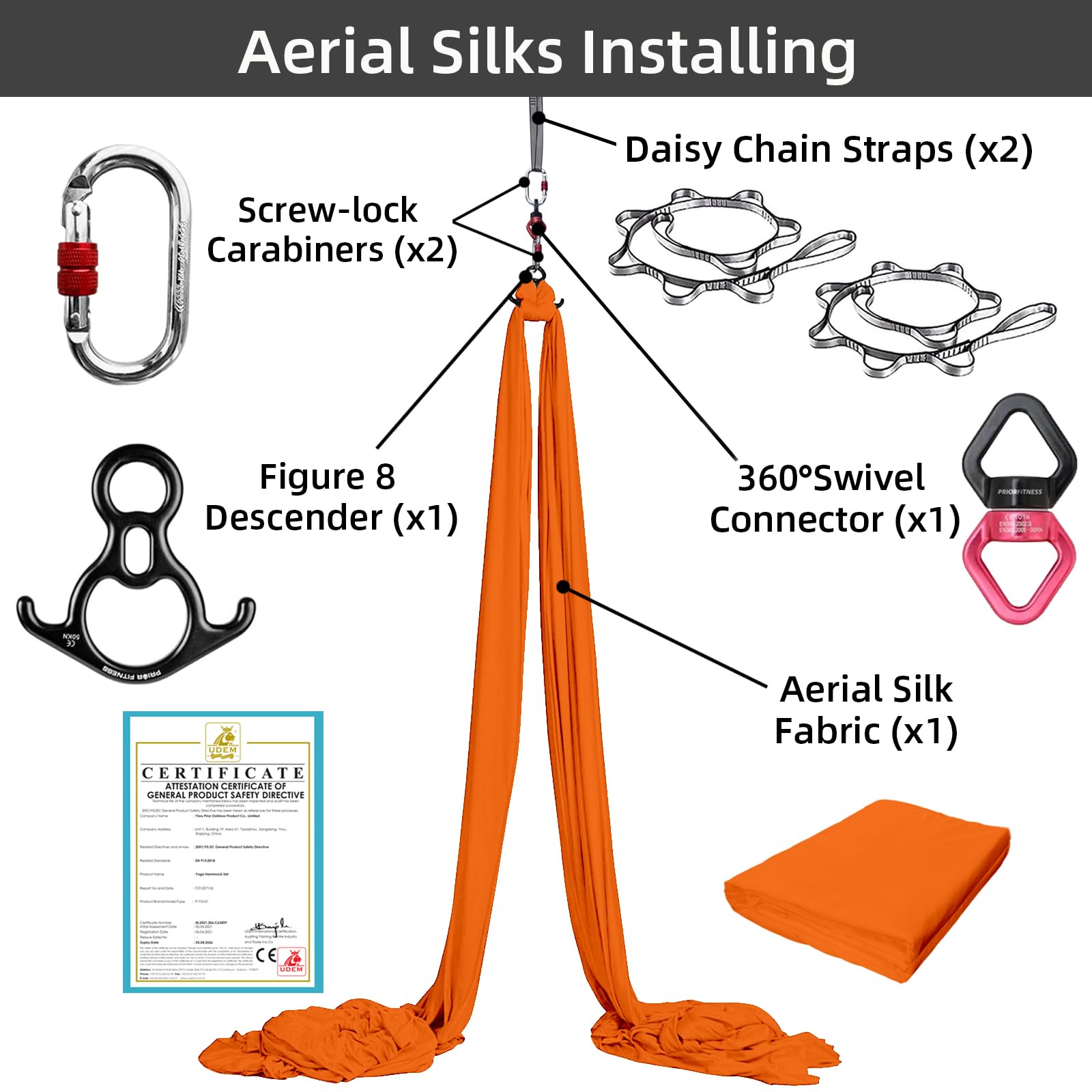 Snapklik.com : PRIOR FITNESS Aerial Silks Set, Professional Thicker Low ...