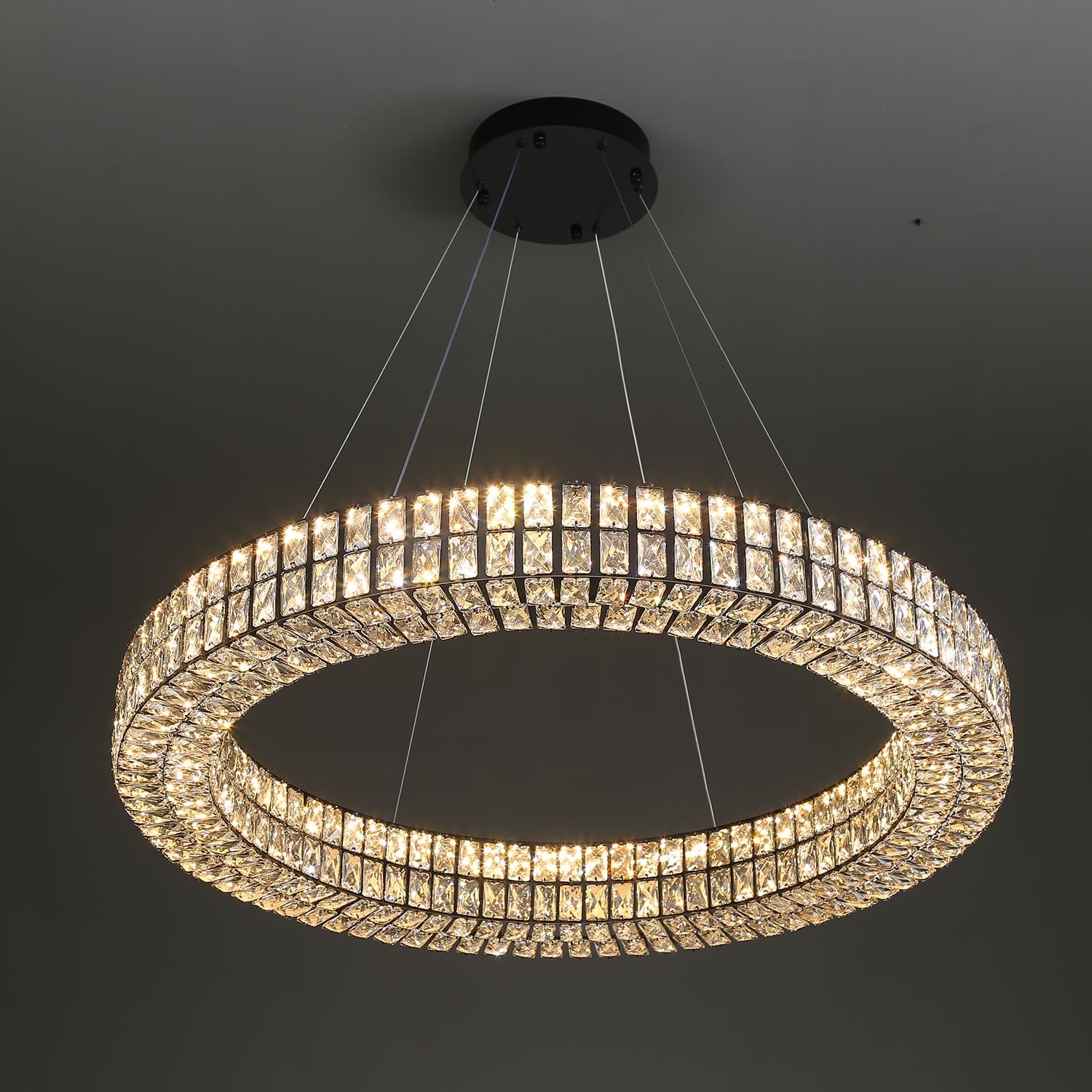 IDEQUY Led 32" Black Ring Crystal Chandelier, Modern Chandeliers ...