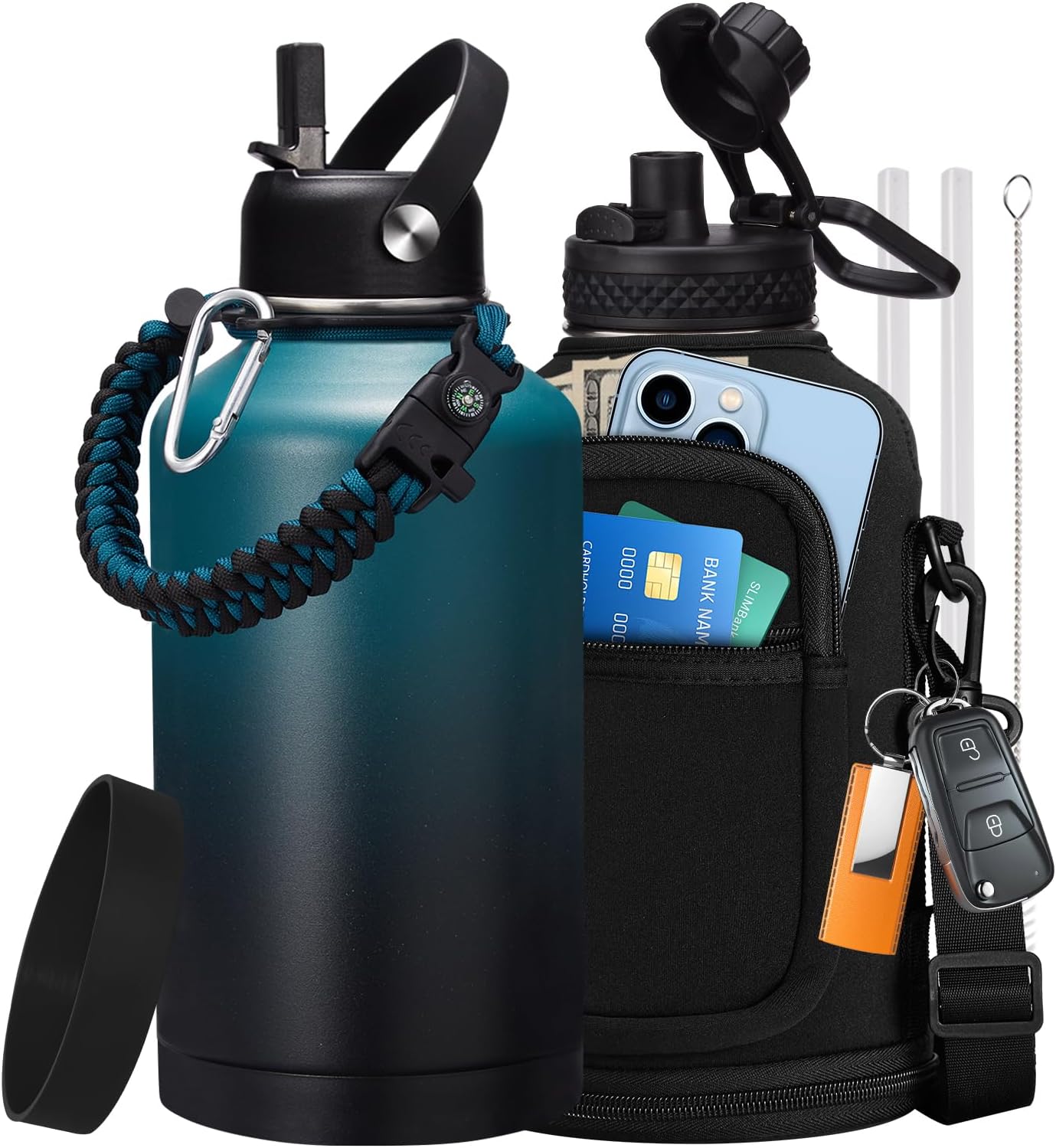 Amazon.com : Insulated Water Bottle with Straw - 64oz Stainless Steel ...