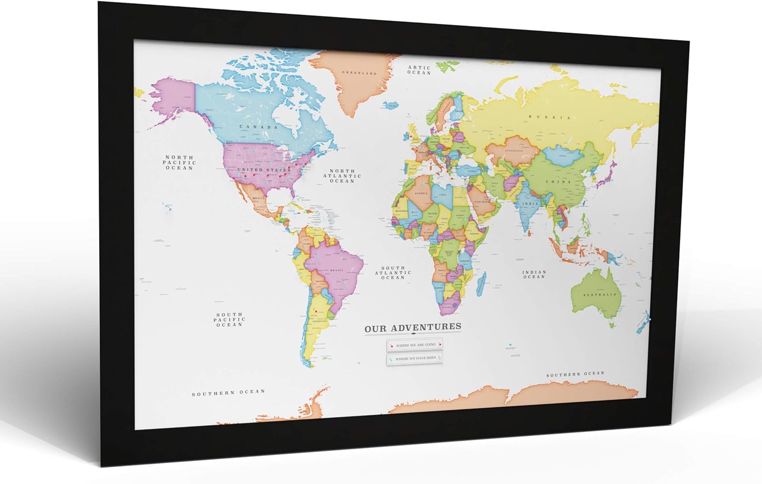 Amazon.com: Thunder Bunny Labs Push Pin World Map - Framed - 27" x 39 ...