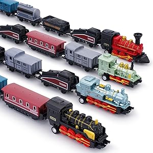 Crelloci 24 PCS Train Toy Sets, Mini Steam Train Toys, Steam Locomotive ...