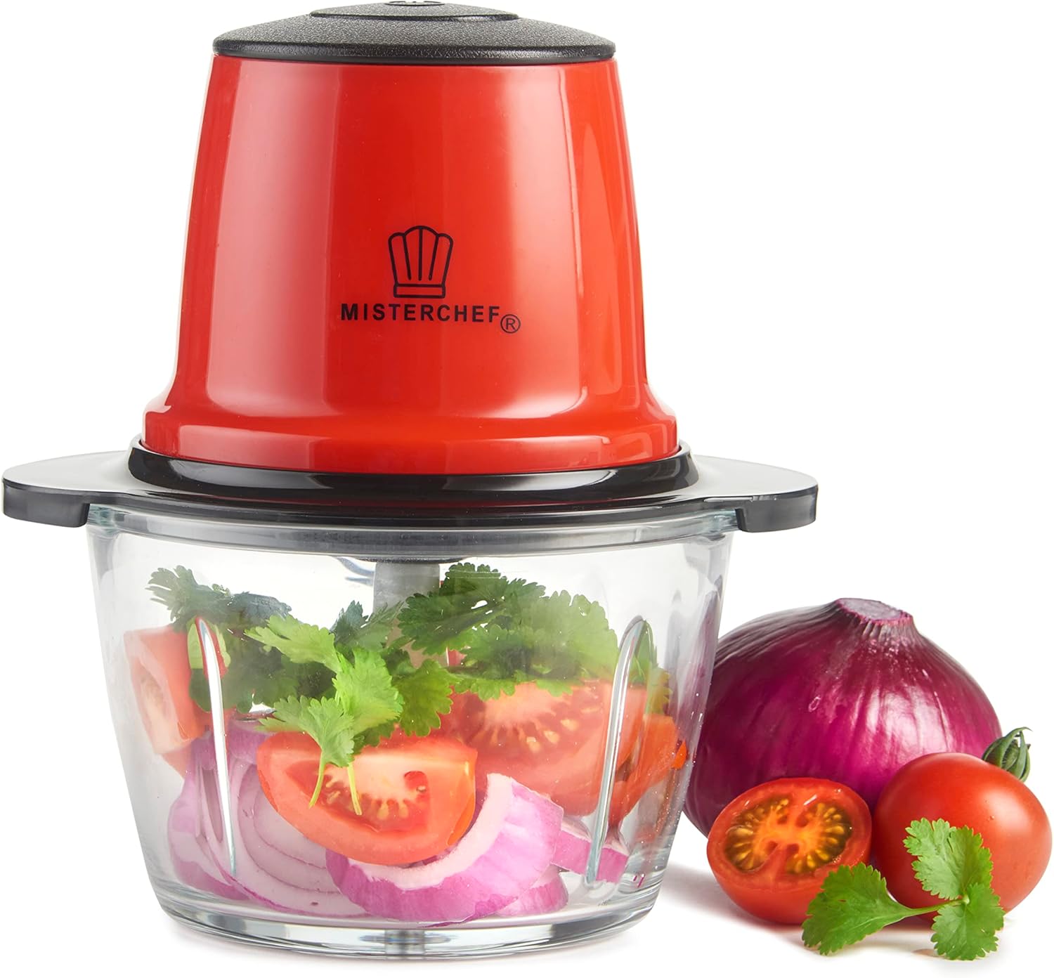 MisterChef® Red Mini Chopper Mini Food Processor 3 bi-Level Blades ...