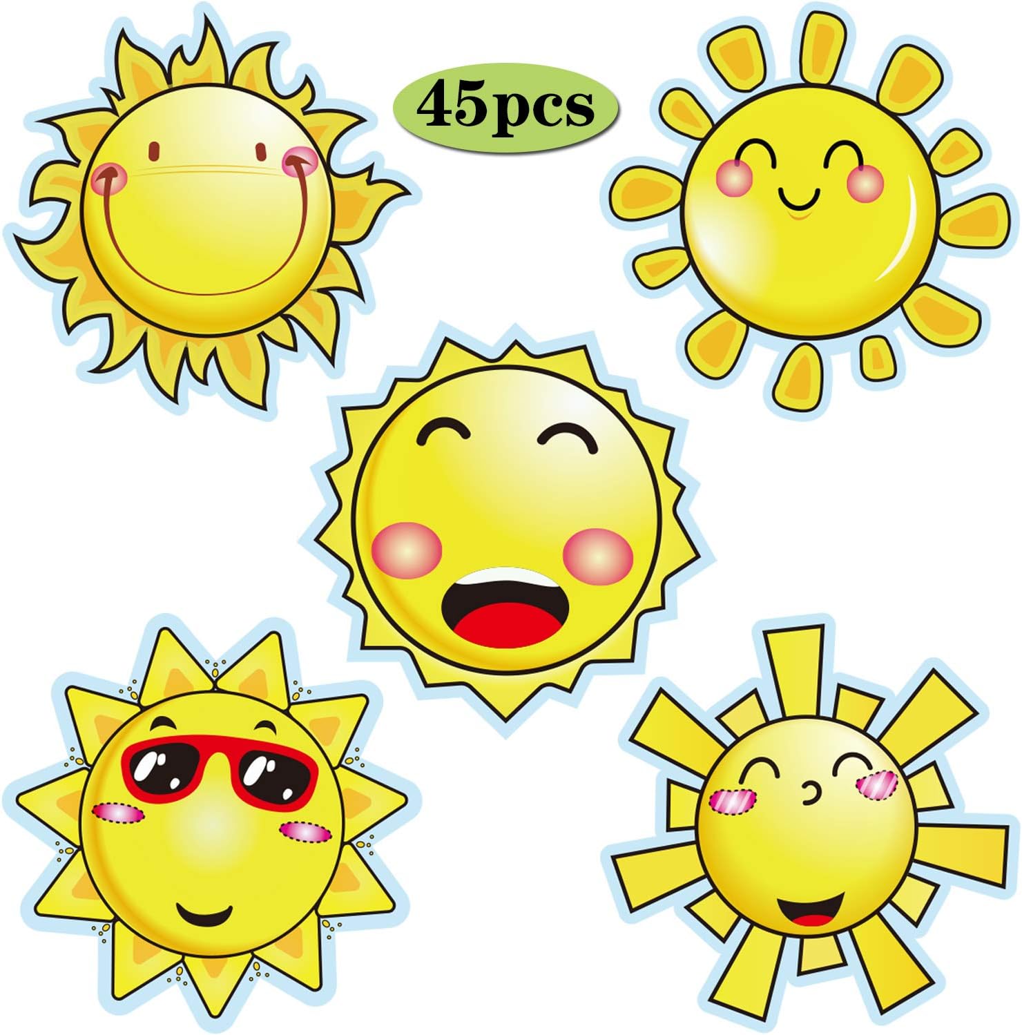 Amazon.com: Blulu 45 Pcs Sun Cutouts 5 Designs Bulletin Board for ...