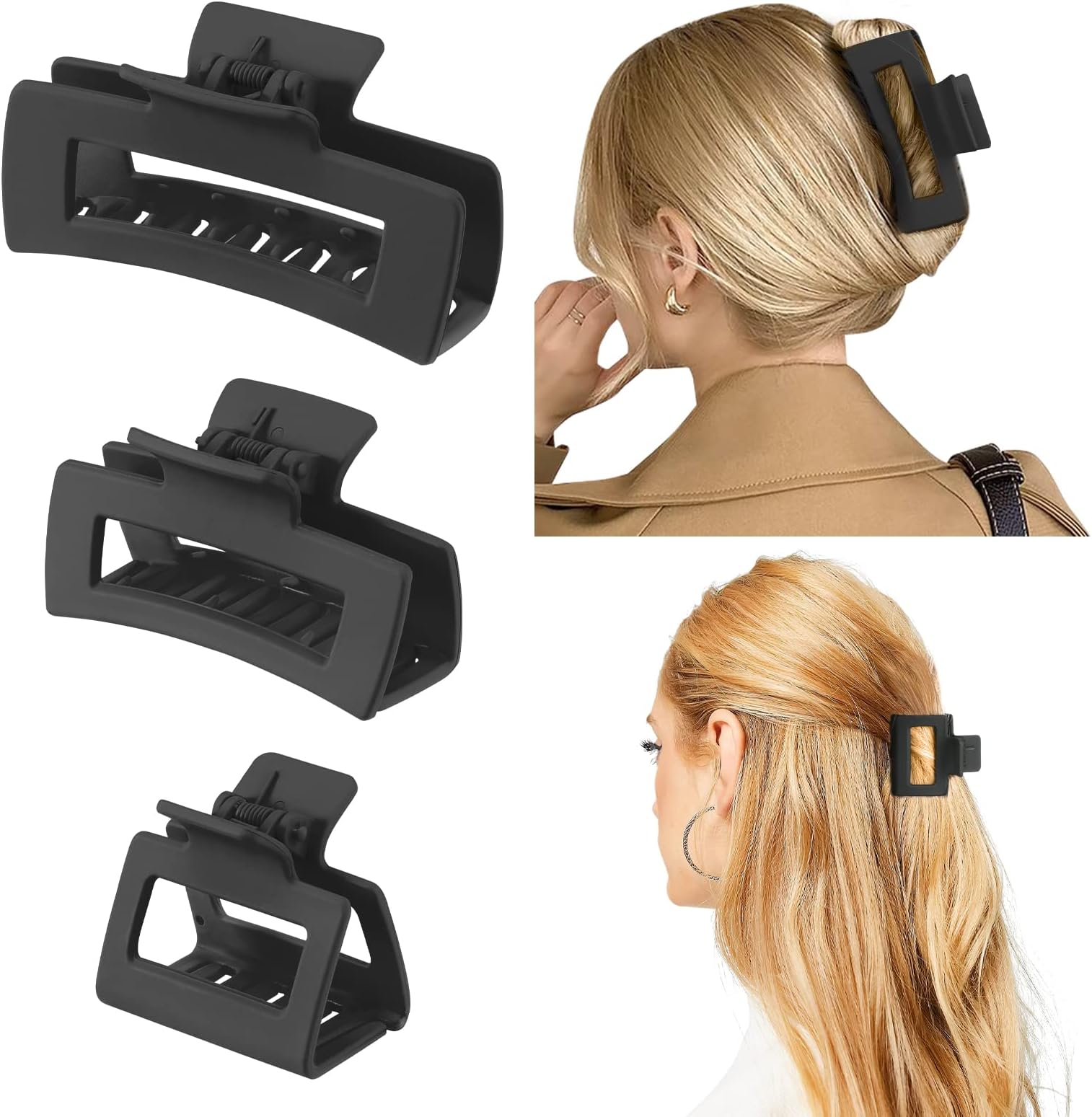 Amazon.com : Shinowa 3 Pack Hair Claw Clips, Square Rectangular Claw ...