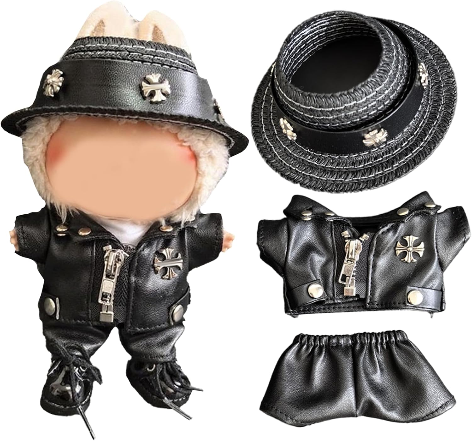 Amazon.com: 17cm Handmade PU Leather Y2K Punk Cross Style Clothes for ...