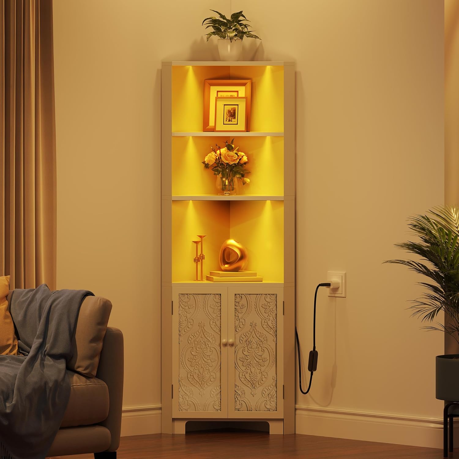 Amazon.com: DWVO Tall Corner Shelf with Led Light, 5-Tier Corner ...