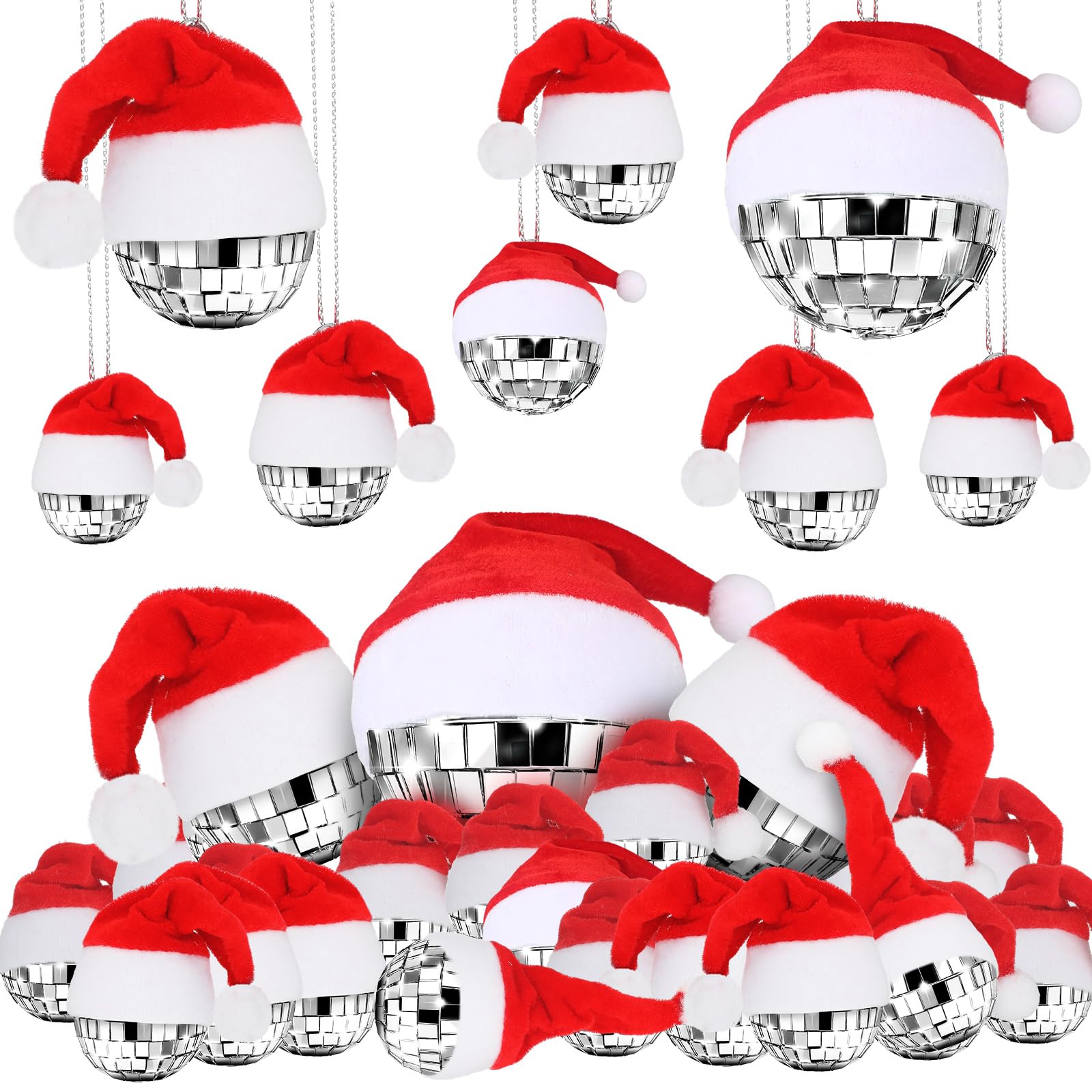 Amazon.com: Ferraycle 24 Pcs Christmas Silver Disco Ball with Santa Hat ...
