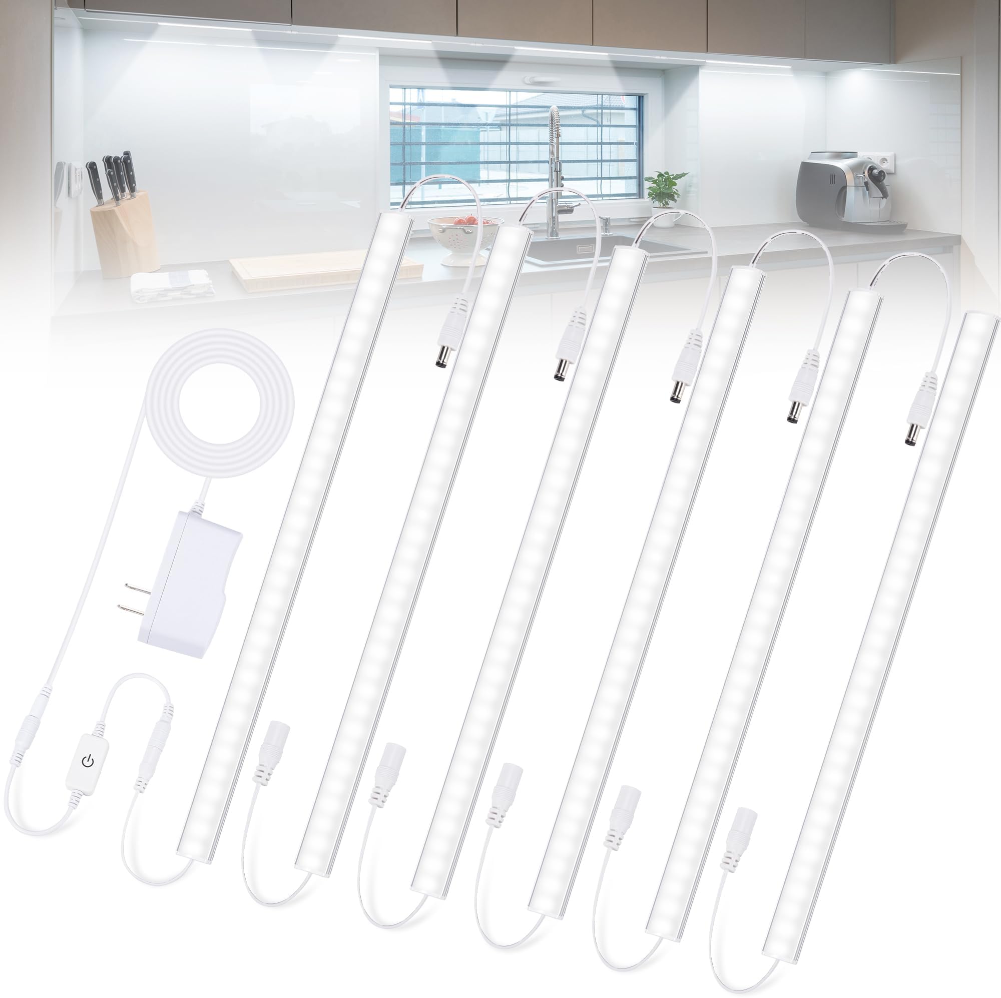 6 Pcs Under Cabinet Lights Plug in, Dimmable Led Under Cabinet Lighting ...