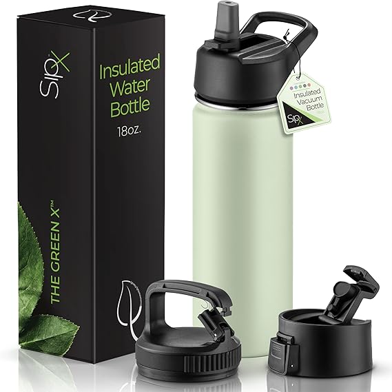 Amazon.com: SipX™ 18 oz Insulated Water Bottle with 3 Lids – Leakproof ...