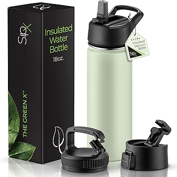 Amazon.com: SipX™ 18 oz Insulated Water Bottle with 3 Lids – Leakproof ...