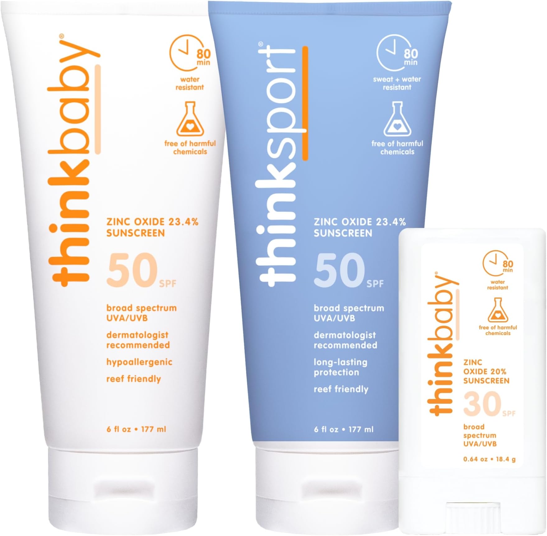 Amazon.com: Thinkbaby SPF 50+ Baby Sunscreen 6 Oz + Thinksport SPF 50 ...
