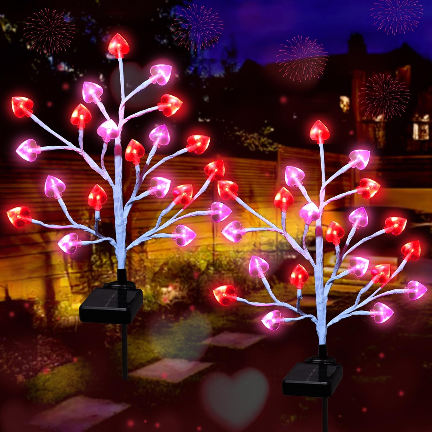 Amazon.com : Enhon 2 Pcs Valentine's Day Solar Heart Lights, Red Pink ...