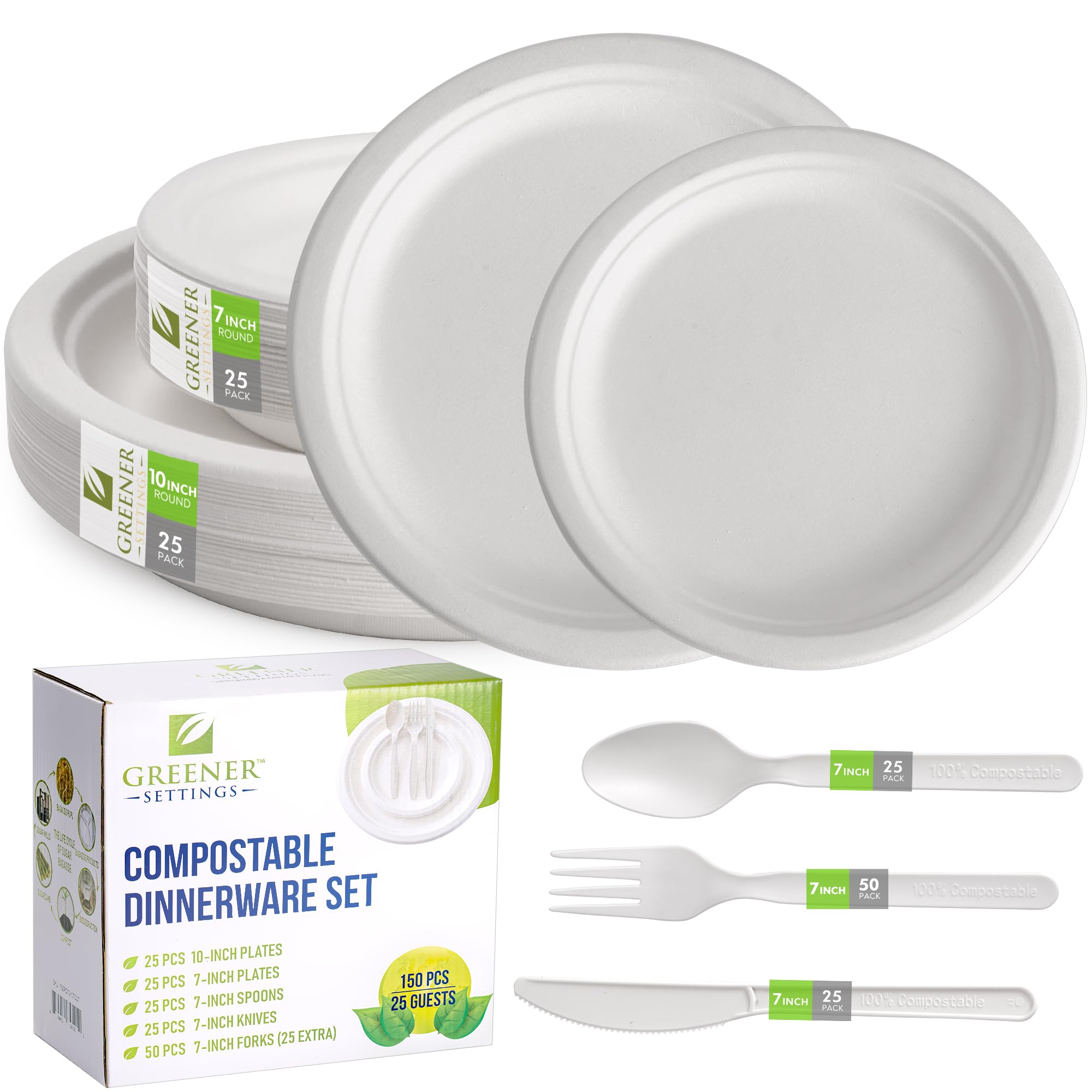 Amazon.com: Greener Settings 150Pcs Compostable Dinnerware Set ...