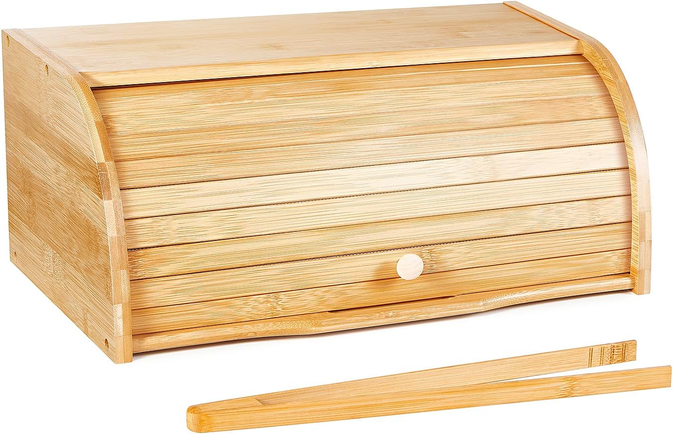 Bamboo Bread Box/Bread Bin with Free Bamboo Tong, Keep Bread and Bake ...