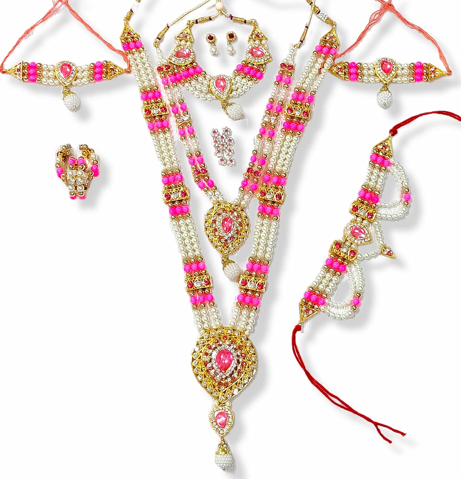 Buy The Kanha Store Pearl Full Shringar Set – 9 PC White & Pink ...